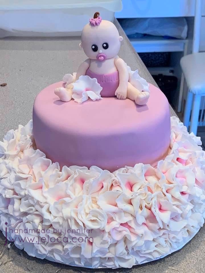 Baby Girl Baby Shower Cake with Fondant Flowers
